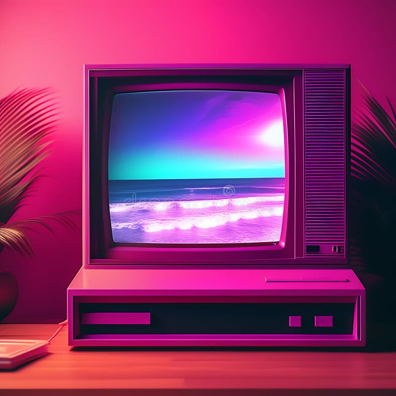 Nostalgic 3D Render: 80s Retro Wave Style Background on Vintage ...
