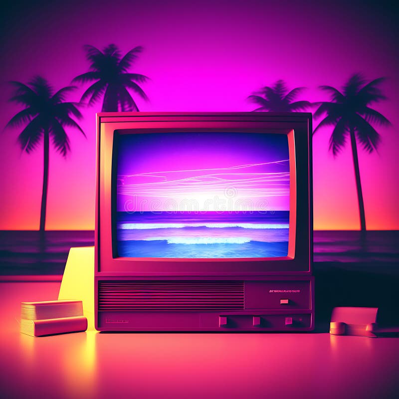 Nostalgic 3D Render: 80s Retro Wave Style Background on Vintage ...