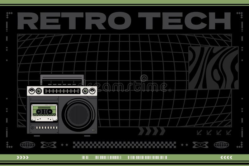 Nostalgic Retro Tech Digital Art of Old Technology Flat Background ...