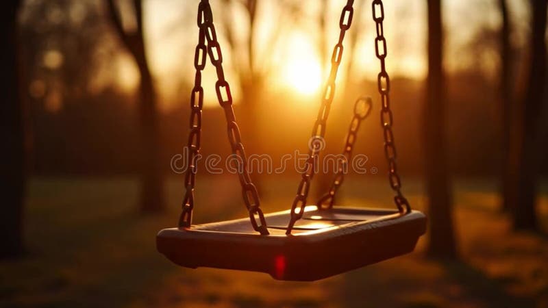 Nostalgic Empty Swing Set Against a Backdrop of Golden Sunset Glow ...