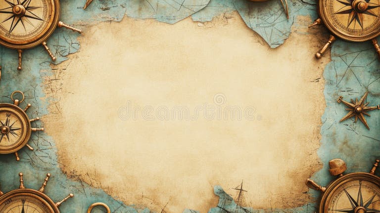 Nostalgic Exploration Setup Showcasing an Aged Map, Compass, and ...