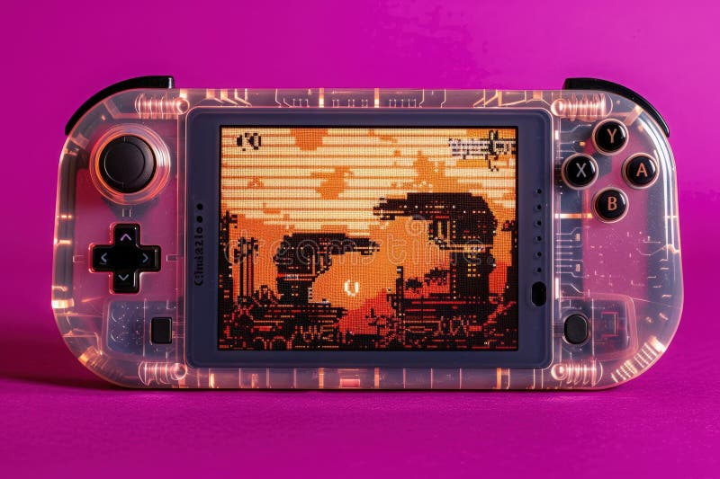 Vintage Handheld Gaming Console Displaying Retro Game Artwork Against ...