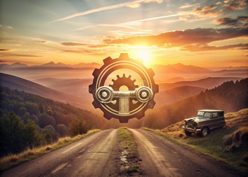 Nostalgic Garage Workshop Logo a Stunning Piston Gear Landscape Design ...