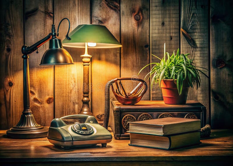 Nostalgic Home Office Retro Router and Analog Accessories Create a Cozy ...