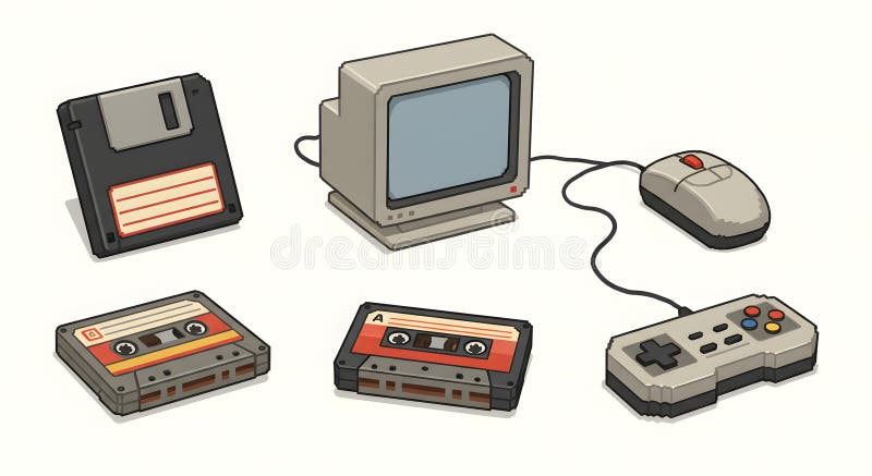Retro Tech Pixel Art stock illustration. Illustration of disk - 373164925