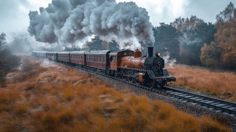 Nostalgic Journey of an Old Steam Train in Autumn Landscape Stock ...
