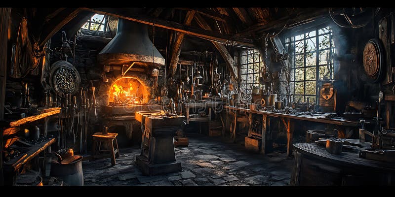 Nostalgic Medieval Blacksmith Workshop with Live Demonstrations for a Historic Experience Stock ...