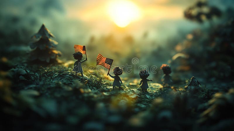 Nostalgic Memorial Day Scene with Flags and Sunshine Stock Photo ...