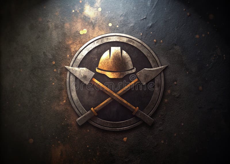 Nostalgic Mining Logo Design Crossed Axes and Hard Hat in a LowLight ...