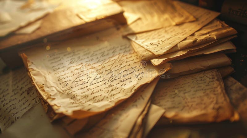Nostalgic Pile of Vintage Letters with Soft Focus Stock Illustration ...