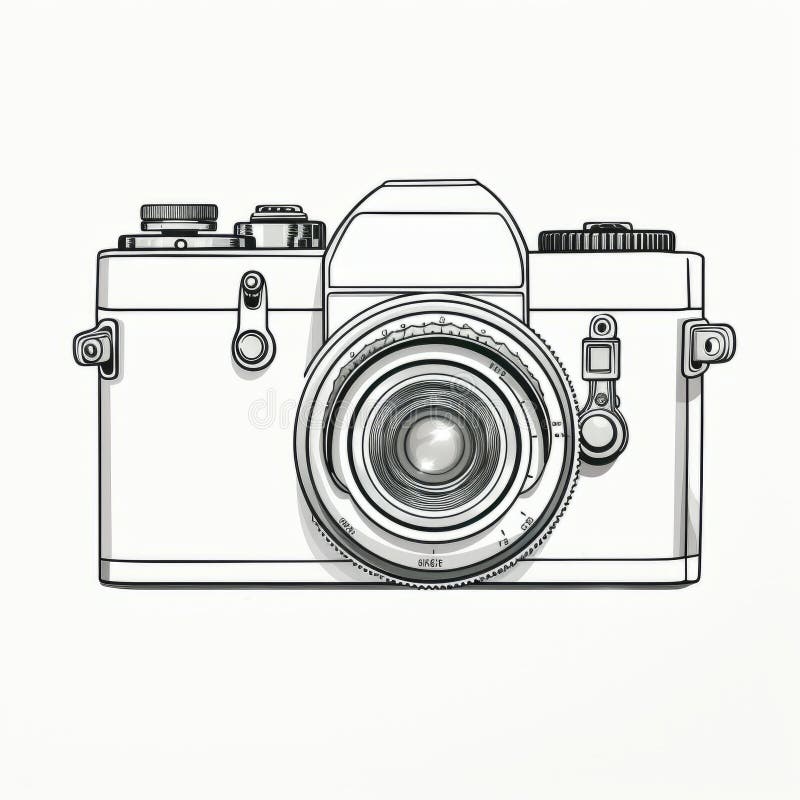 Nostalgic Realism: Camera Drawing on White Background Stock ...