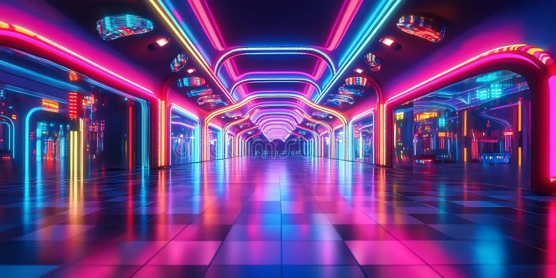 Nostalgic Roller Disco Night with Bright Neon Lights for a Groovy Retro ...