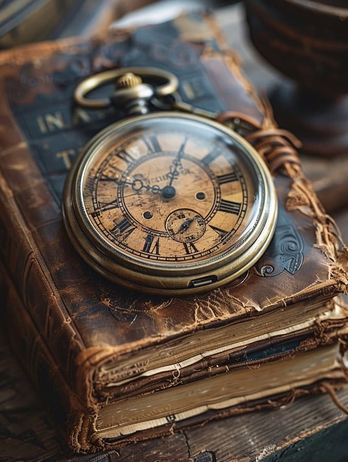 Nostalgic Rustic Pocket Watch and Old Weathered Book Composition Stock ...