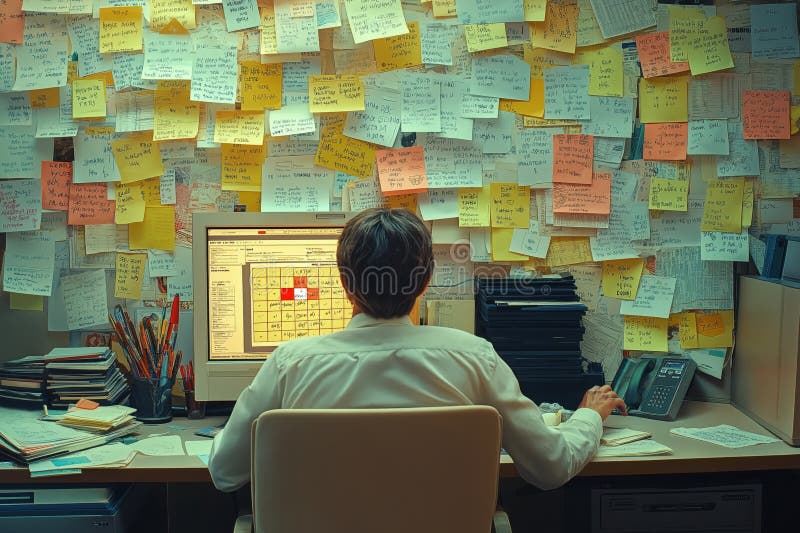 A Nostalgic 90s Office Cubicle Filled with Clutter, Reflecting the Era ...