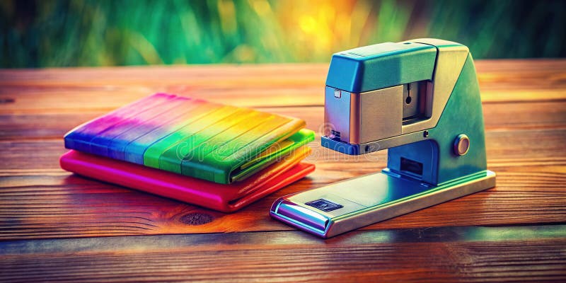 Nostalgic 1980s90s Office Workspace a Retro Stapler and Floppy Disk on ...