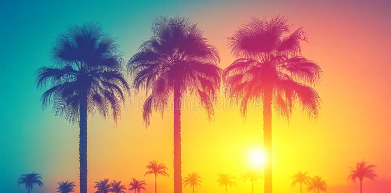 A Nostalgic 1980s Synthwave Vibe Featuring Palm Trees and Palmettos ...