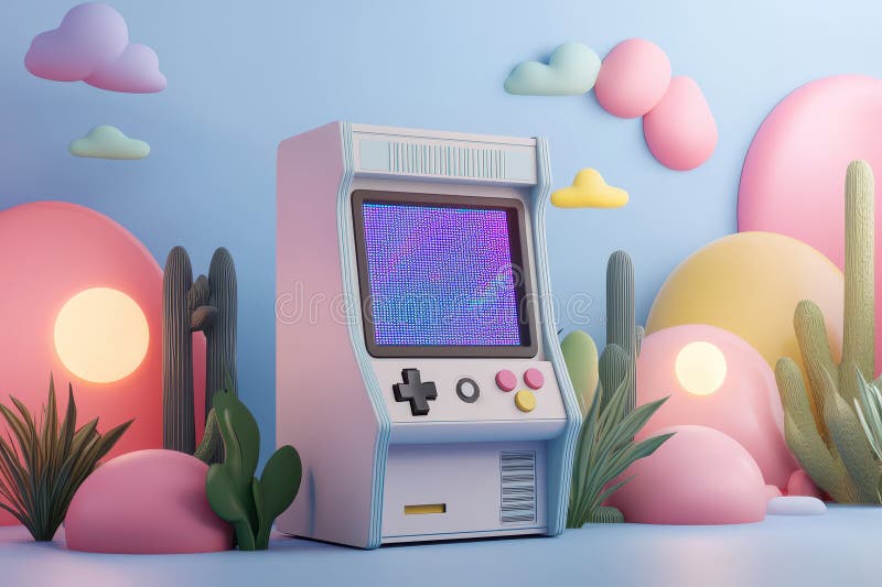 Nostalgic Scene of Retro Video Game Console Surrounded by Colorful ...