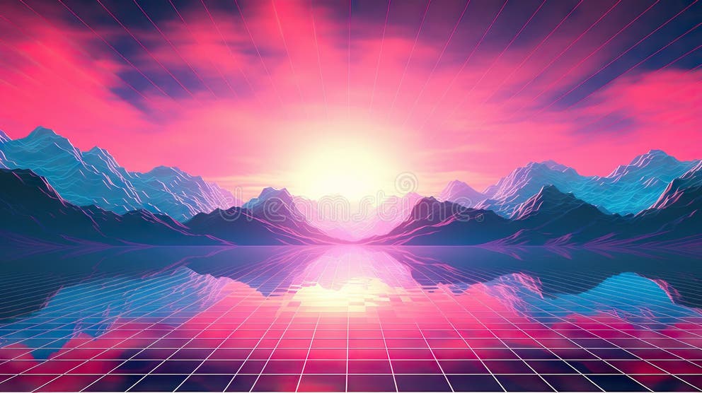 Nostalgic Vibes Retro 1990s 3D Computer Graphics Render Landscape with ...