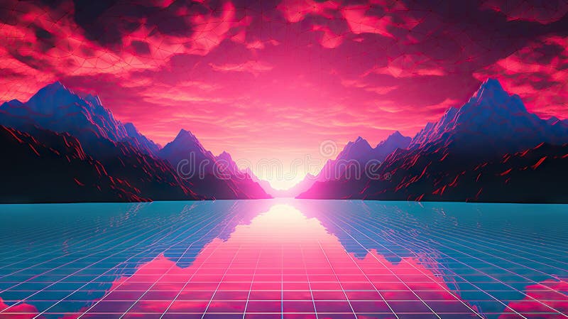Nostalgic Vibes Retro 1990s 3D Computer Graphics Render Landscape with ...