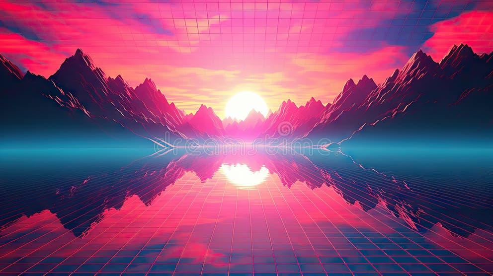 Nostalgic Vibes Retro 1990s 3D Computer Graphics Render Landscape with ...