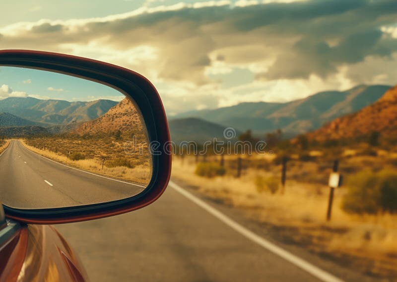 Nostalgic View of Highway through the Car Side Mirror Peaceful and ...