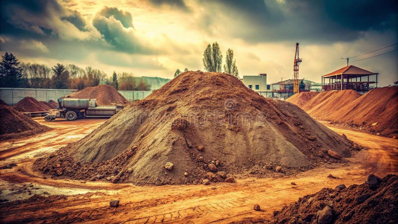Nostalgic View of a Vintage Construction Site a Soil Mound Prepares the ...