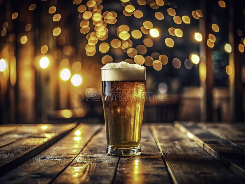 Nostalgic Vintage Beer Glass a Dimly Lit Retro Pub Scene Capturing the ...