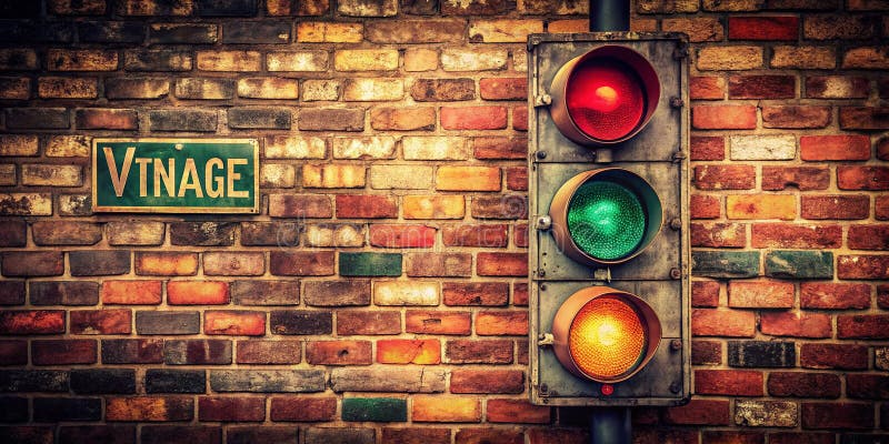 Nostalgic Vintage Traffic Light on Brick Wall a RetroInspired ...