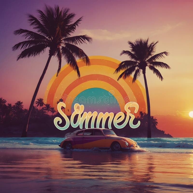 Nostalgic Welcome Summer Typography with Bold 70s Style and Sunset Hues ...