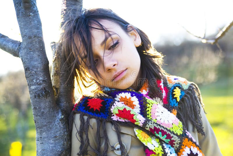 Nostalgic woman outdoors stock image. Image of recovering - 5171035