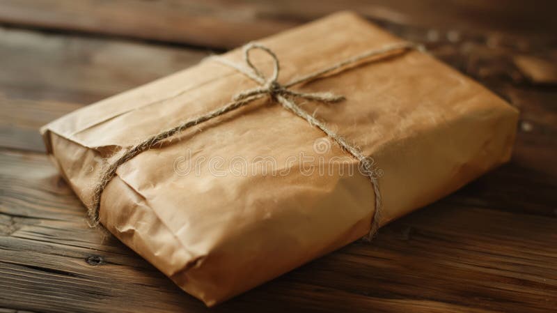 Nostalgically Wrapped Package with Brown Paper and String, Evoking a ...