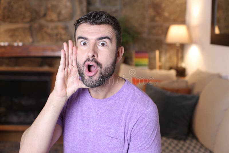 Nosy man telling a secret stock photo. Image of face - 217115724