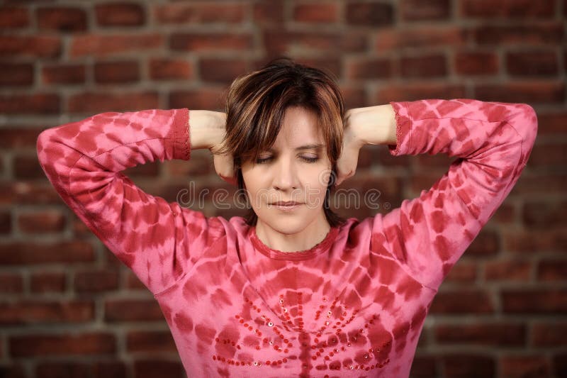 Young Woman Fingers in Ears Not Listening Stock Image - Image of mixed ...