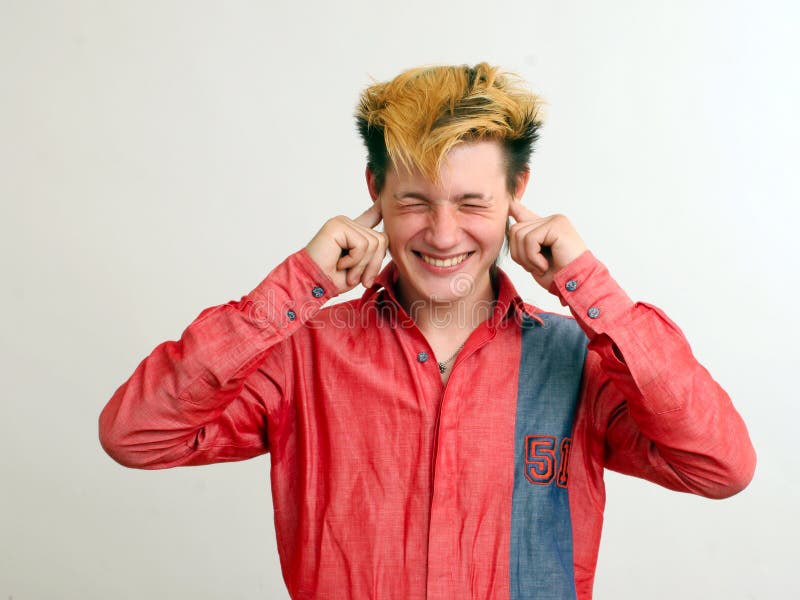 Not Listening Guy with Golden Hairstyle in the Red Stock Image - Image ...