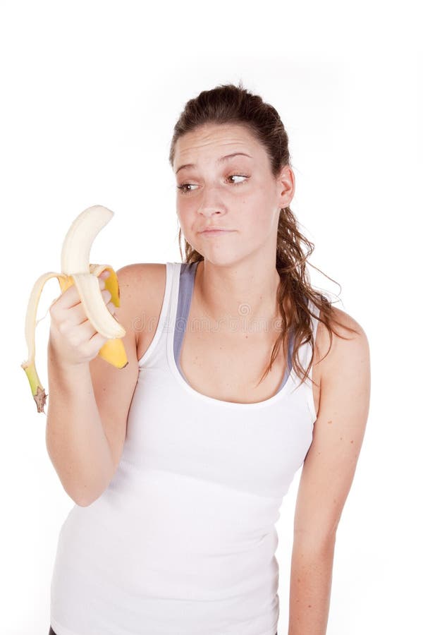 Not Sure about Eating Banana Stock Photo - Image of banana, lifting ...