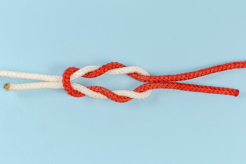 Not Tightened Rope Double Reef Knot on a Blue Background Stock Image ...