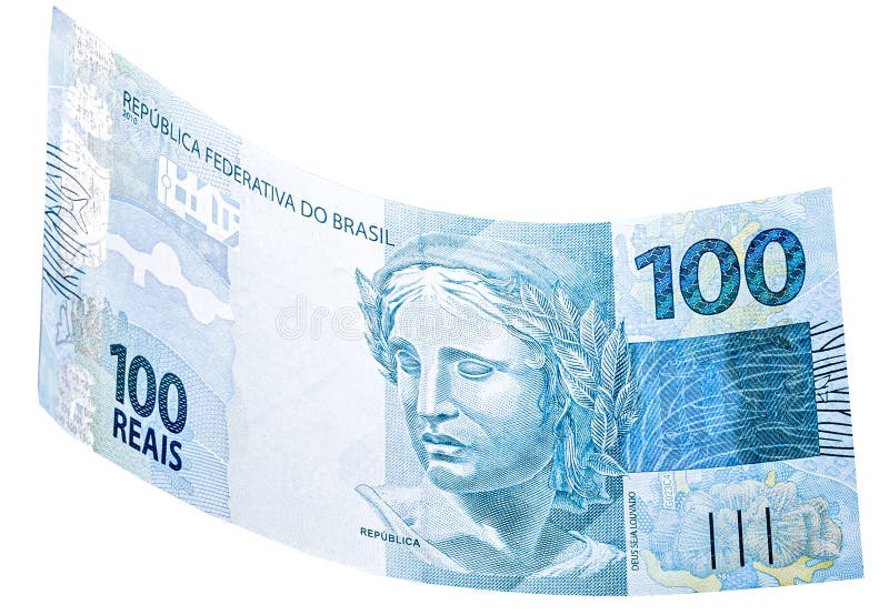 Nota De Cem Reais Do Brasil Caindo Sobre Fundo Branco Isolado Imagem de ...