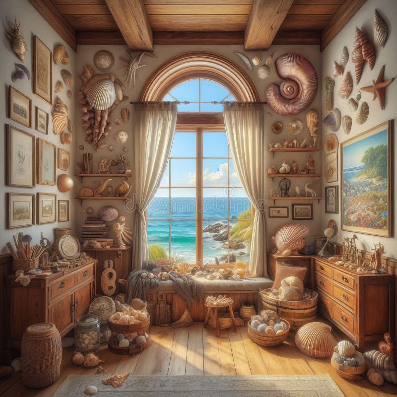 Notable Features a Large Window with Ocean Views and a Seashell Stock ...