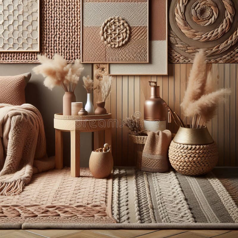 Notable Features Textured Elements Like a Knitted Throw and a Wo Stock ...