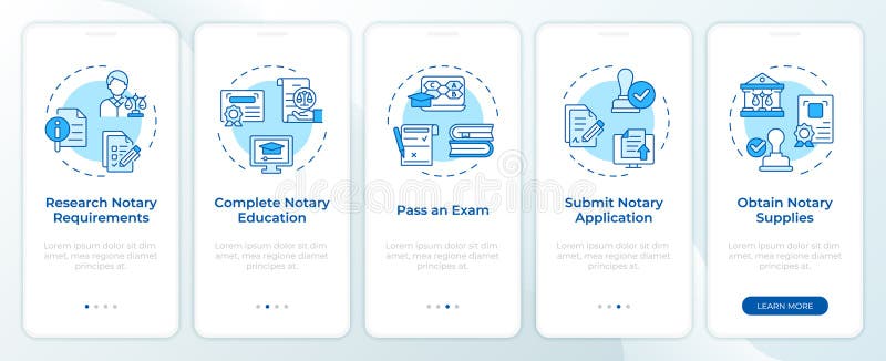Notary Graduation Blue Onboarding Mobile App Screen Stock Vector ...