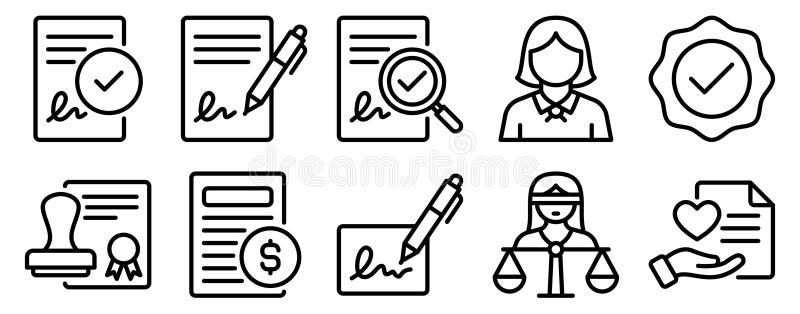 Notary Icon Set Line Style Collection Representing Legal Authentication ...