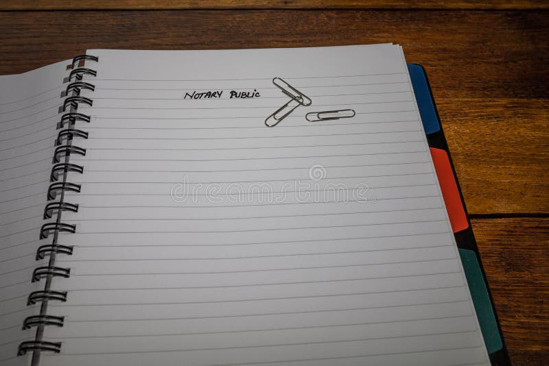 Notary Public, Handwriting Text on Page of Office Agenda, Office Spiral ...