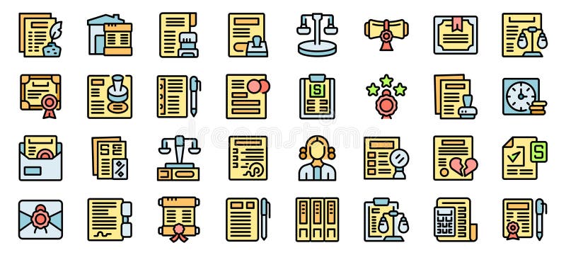 Notary Public Signing and Authenticating Document Icons Set in Thin ...