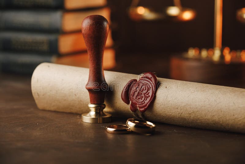Notary Public Tools. Old Stamp and Document on a Table Stock Image ...