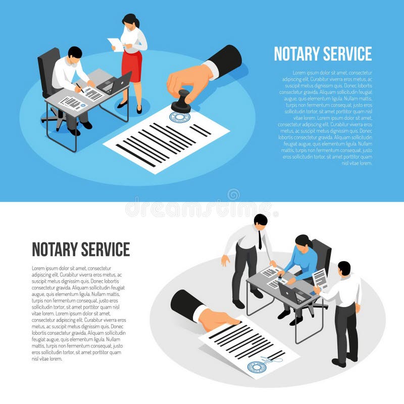 Notary Service Isometric Horizontal Banners with Persons during ...