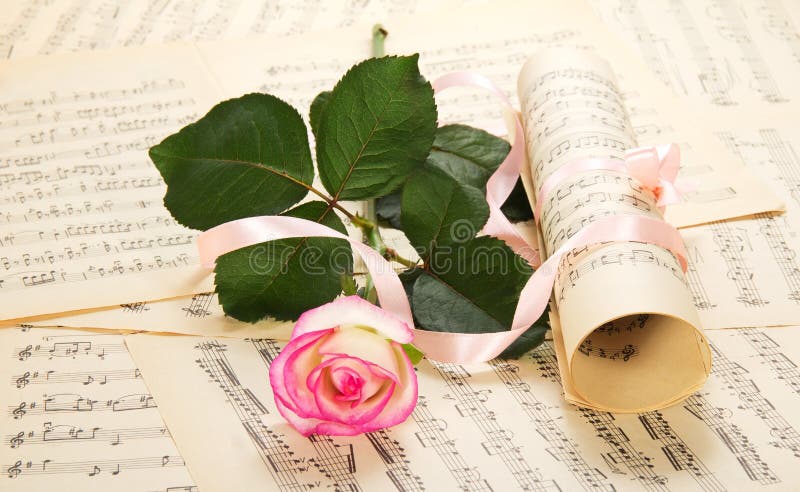 Notas Musicales Y Rosa Del Rosa Foto de archivo - Imagen de belleza ...