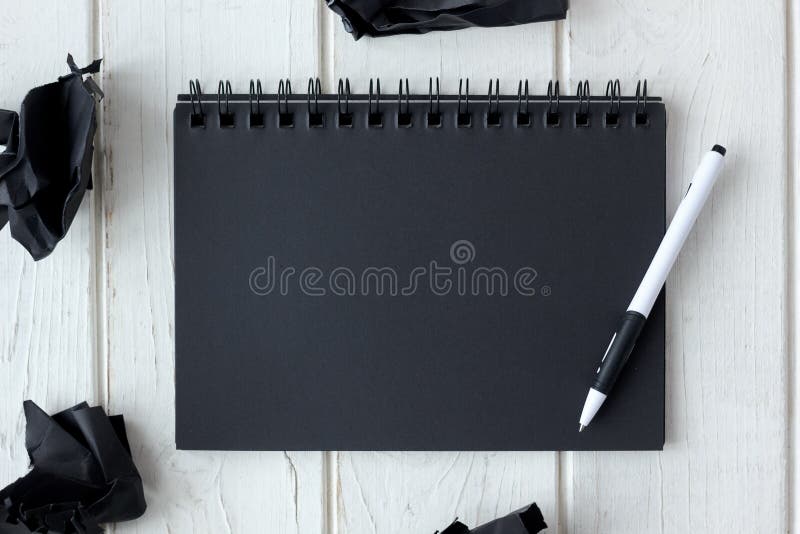 Note Book with Black Pages with Pen Stock Photo - Image of education ...