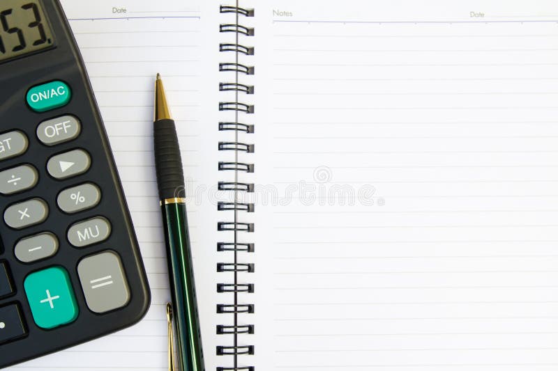 Note Book with Calculator and Pen Stock Image - Image of ballpoint ...