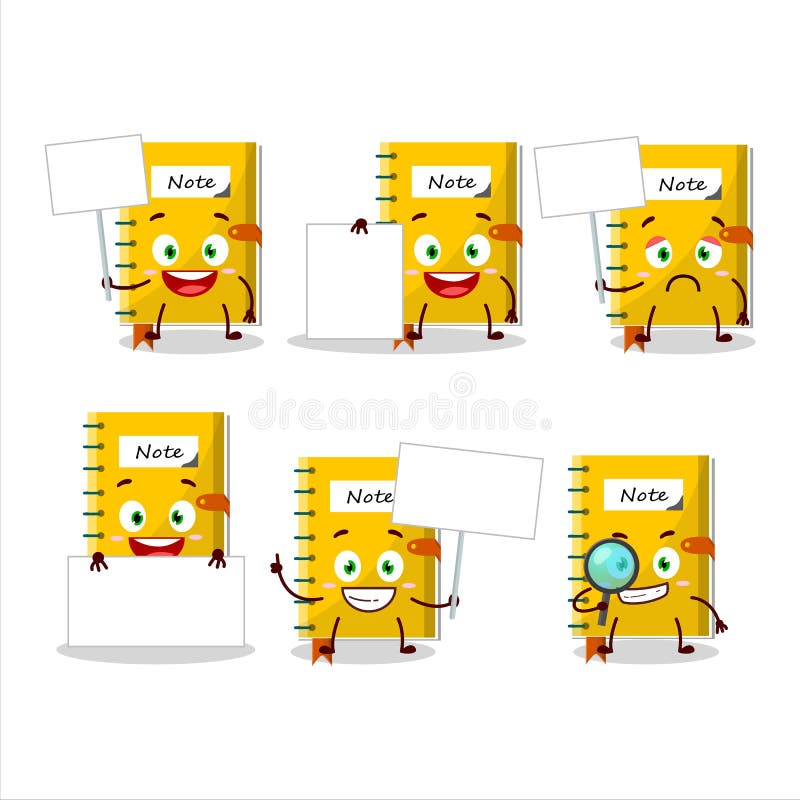 Note Book Cartoon Character with Various Types of Business Emoticons ...