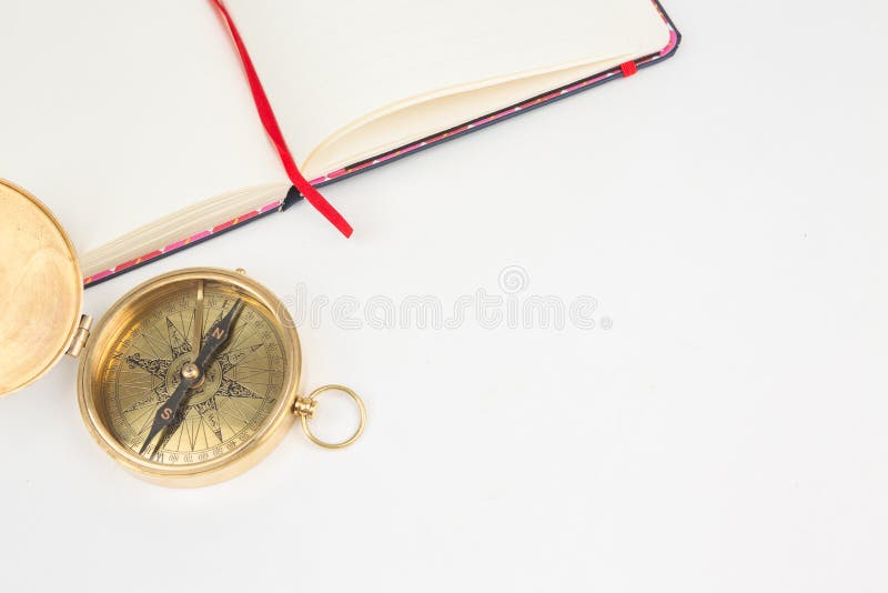 Compass with Empty Pages Notebook. Stock Image - Image of open, paper ...
